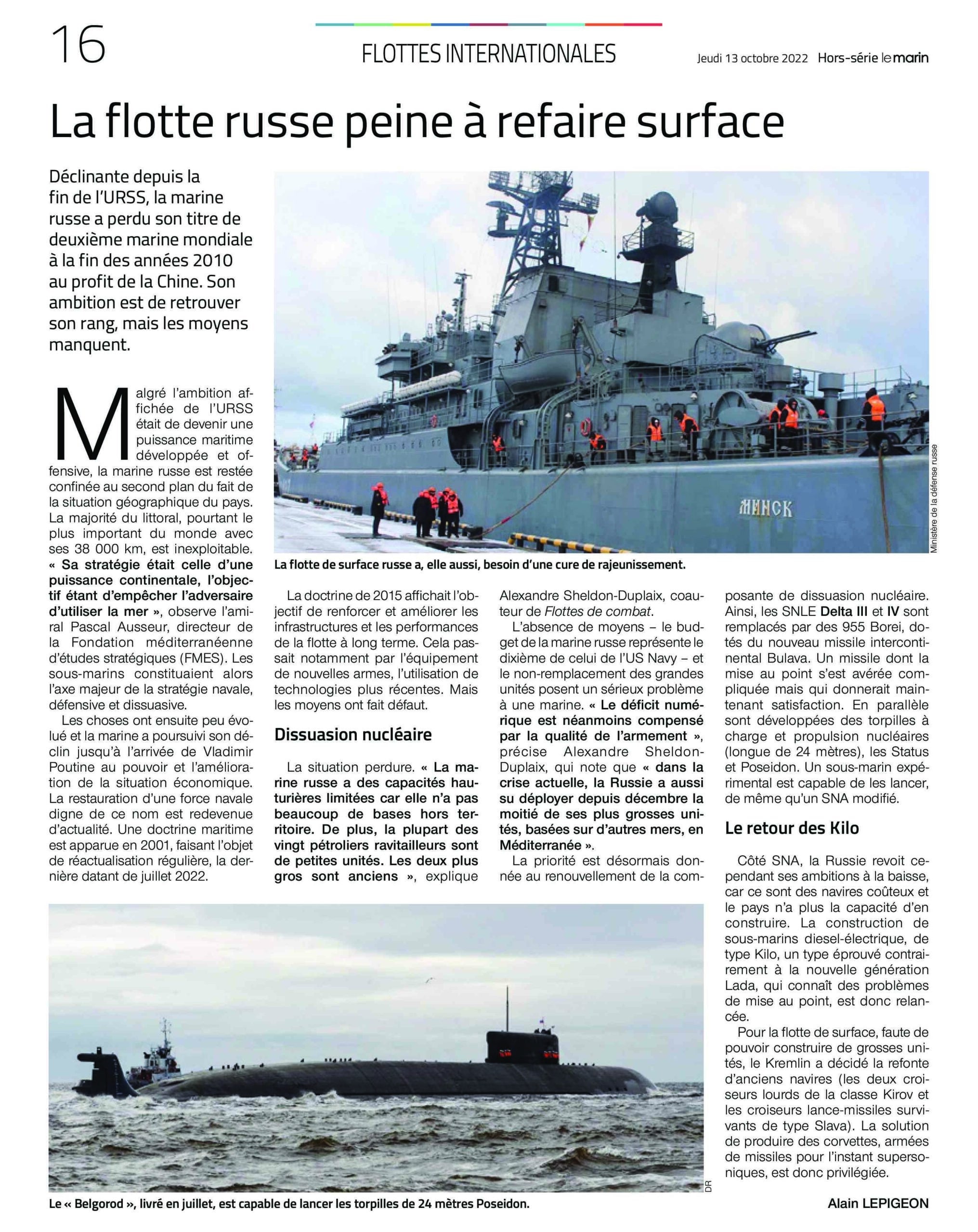 LA FLOTTE RUSSE PEINE À REFAIRE SURFACE - Fondation Méditerranéenne d'Études Stratégiques